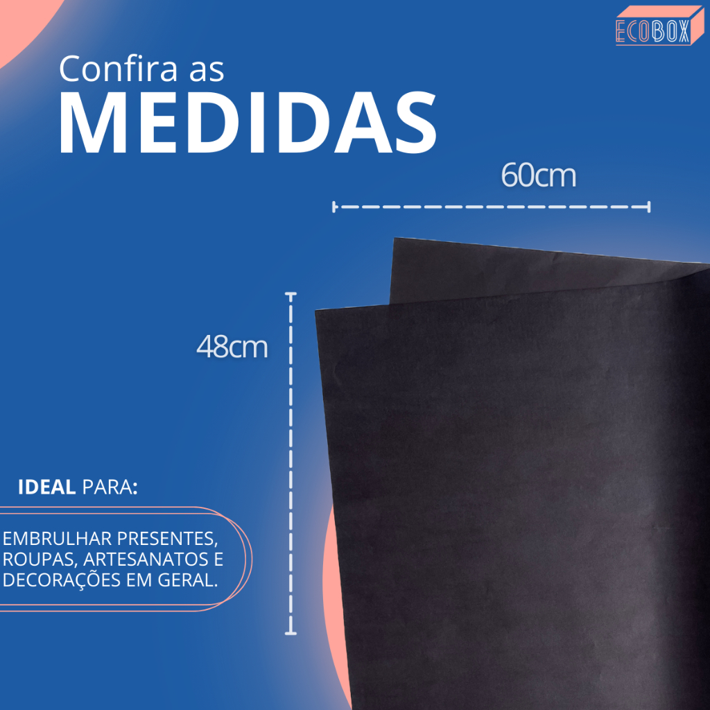 Papel de Seda Colorido Premium 60x48cm - 100 Folhas Grandes Para Roupas ...
