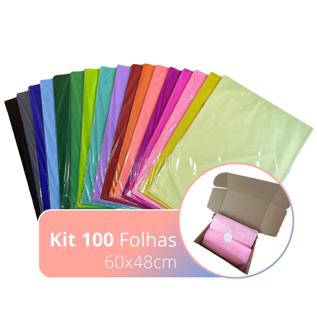 Papel de Seda Colorido Premium 60x48cm - 100 Folhas Grandes Para Roupas ...