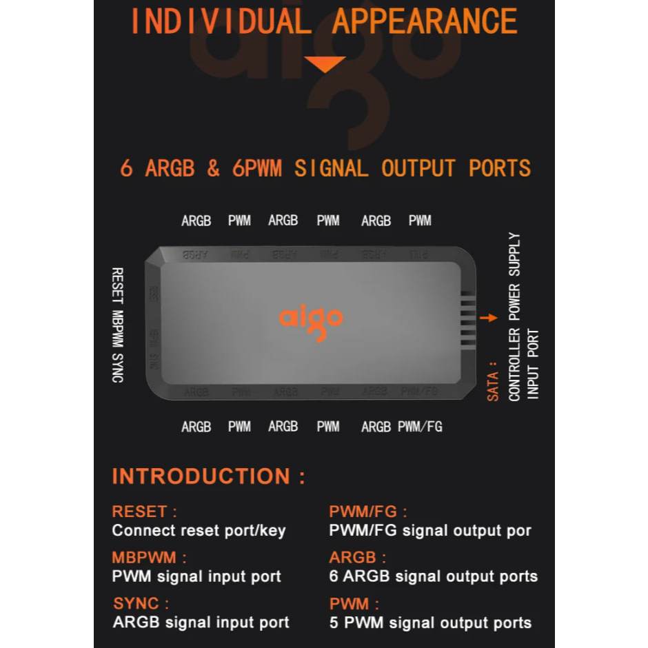 Controladora AIGO APC1 ARGB 5v 3 Pinos Hub 6 Portas Controlador Pwm 4 ...