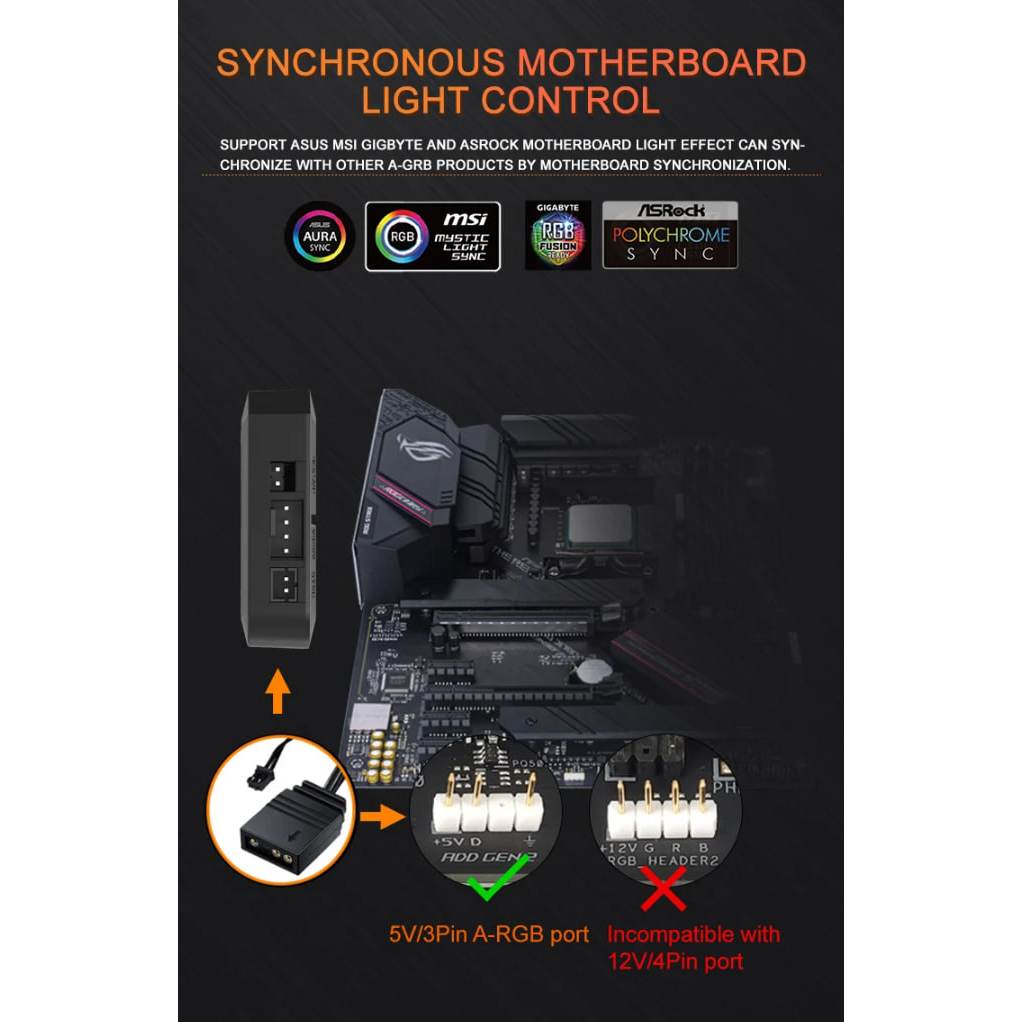 Controladora AIGO ARGB 5v 3 Pinos Hub 6 Portas Controlador Pwm 4 Pinos ...