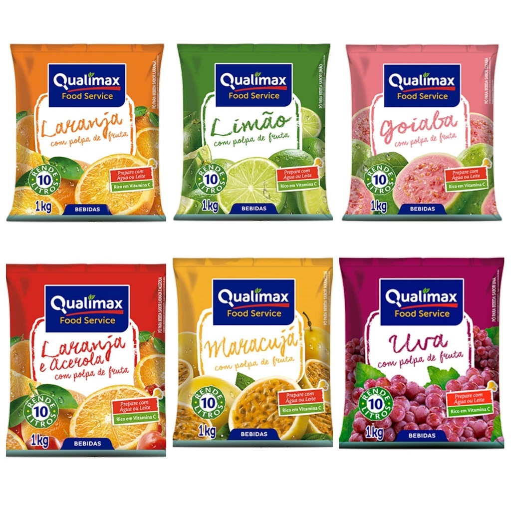 Suco em pó 1kg Qualimax Sabores Refresco Instantâneo Institucional ...