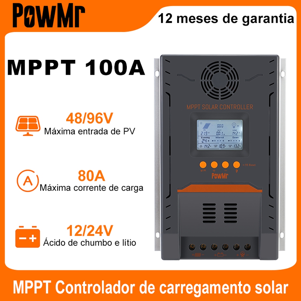 Controlador de carregador solar MPPT 100A 12V 24V Carga de bateria automática Max 100V Entrada ...