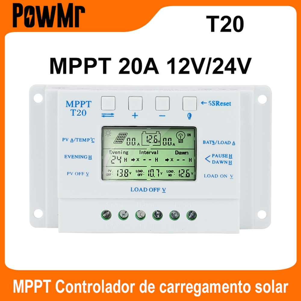 Powmr mppt 20a regulador de controlador de descarga de carga solar usb ...