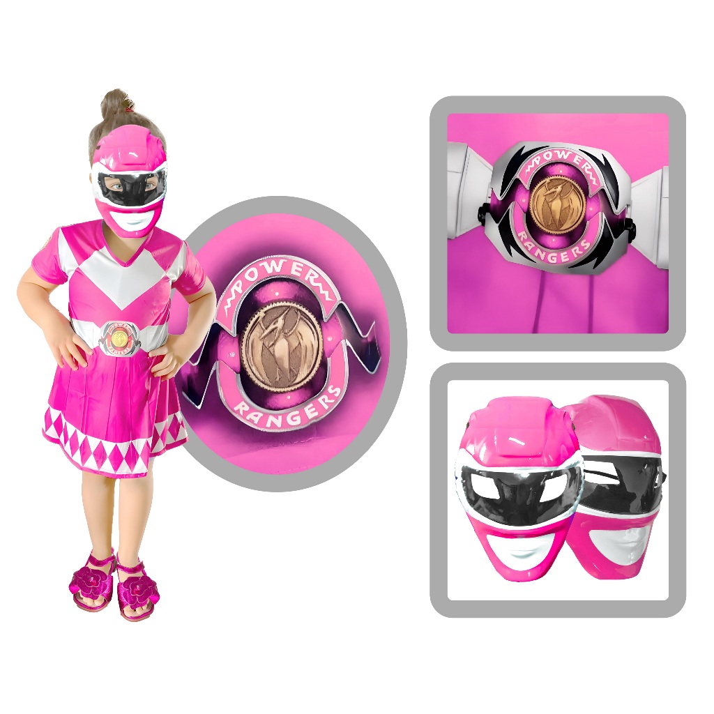 Fantasia Vestido Power Ranger Rosa + Mascara de plástico | Shopee Brasil