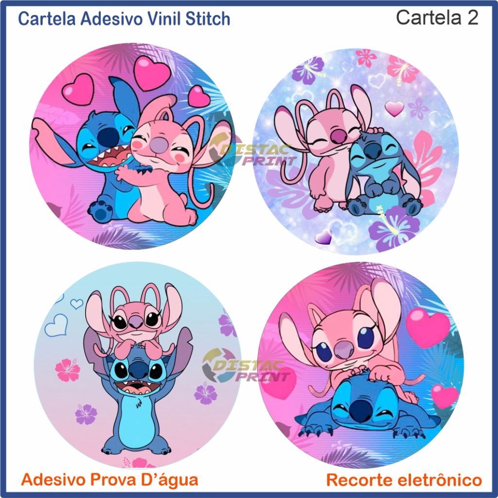 Kit De 120 Etiquetas Adesivas Lilo e Stitch Angel | Adesivo Redondo ...