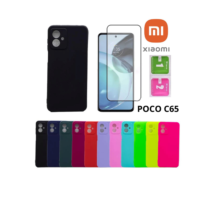 Kit Para Xaiomi POCO C65 Capinha Case Silicone Aveludada Colorida ...