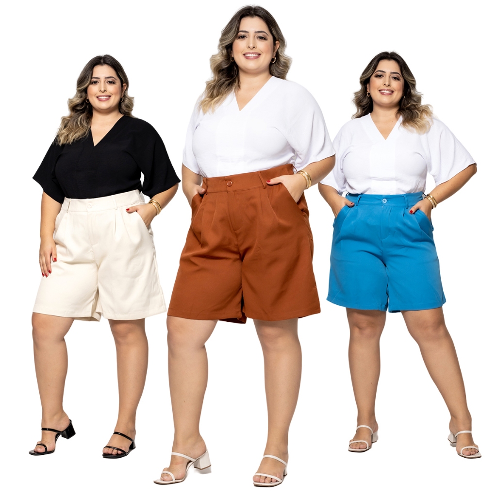 HBD Bermuda Feminina Plus Size Com Bolsos Cos de Elastino HM-SHPL-014 | Shopee Brasil