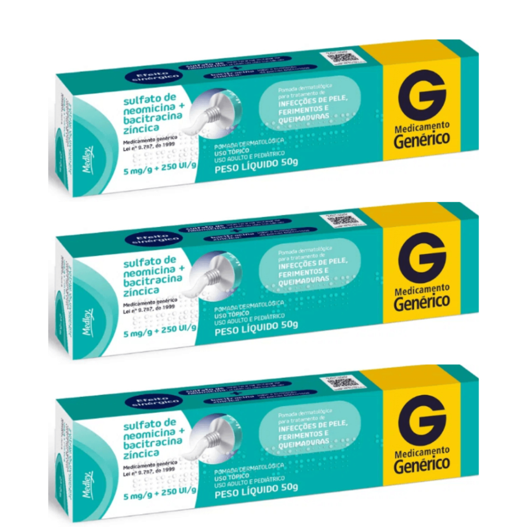 Kit 3 Caixas Sulfato de Neomicina Bacitracina Zincica 50g - Pomada 5mg ...