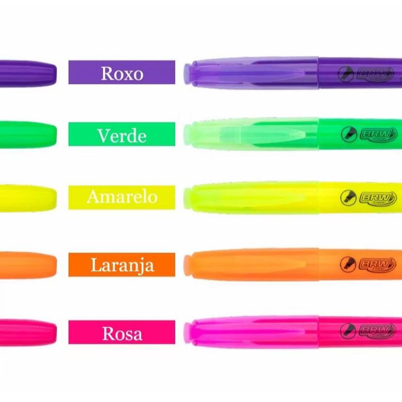 Kit Caneta Marca Texto 5 Cores Fluorescente BRW | Shopee Brasil