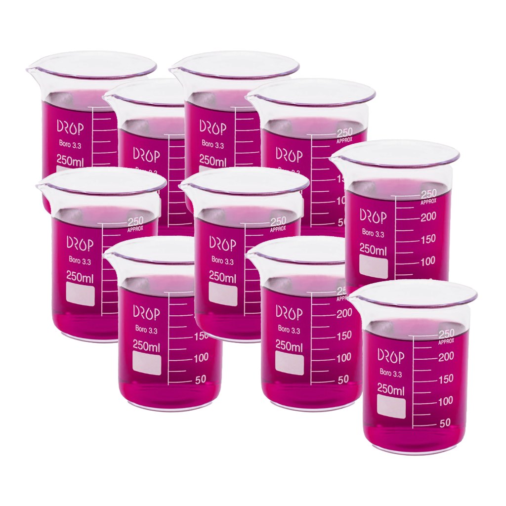 Kit com 8 Bequer 250 ml De Vidro Forma Baixa Graduado 250ml Becker ...