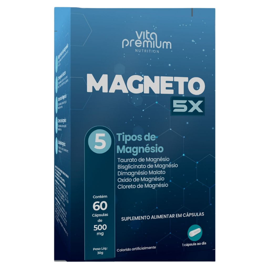 Magneto 5X Com 5 tipos de Magnésio 60caps - Vita Premium | Shopee Brasil