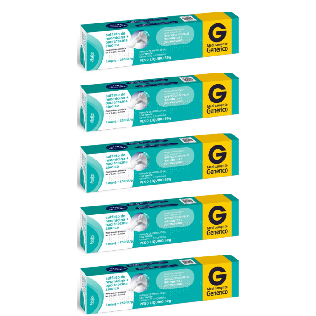 Kit 5 Caixas Sulfato de Neomicina Bacitracina Zincica 50g - Pomada 5mg ...