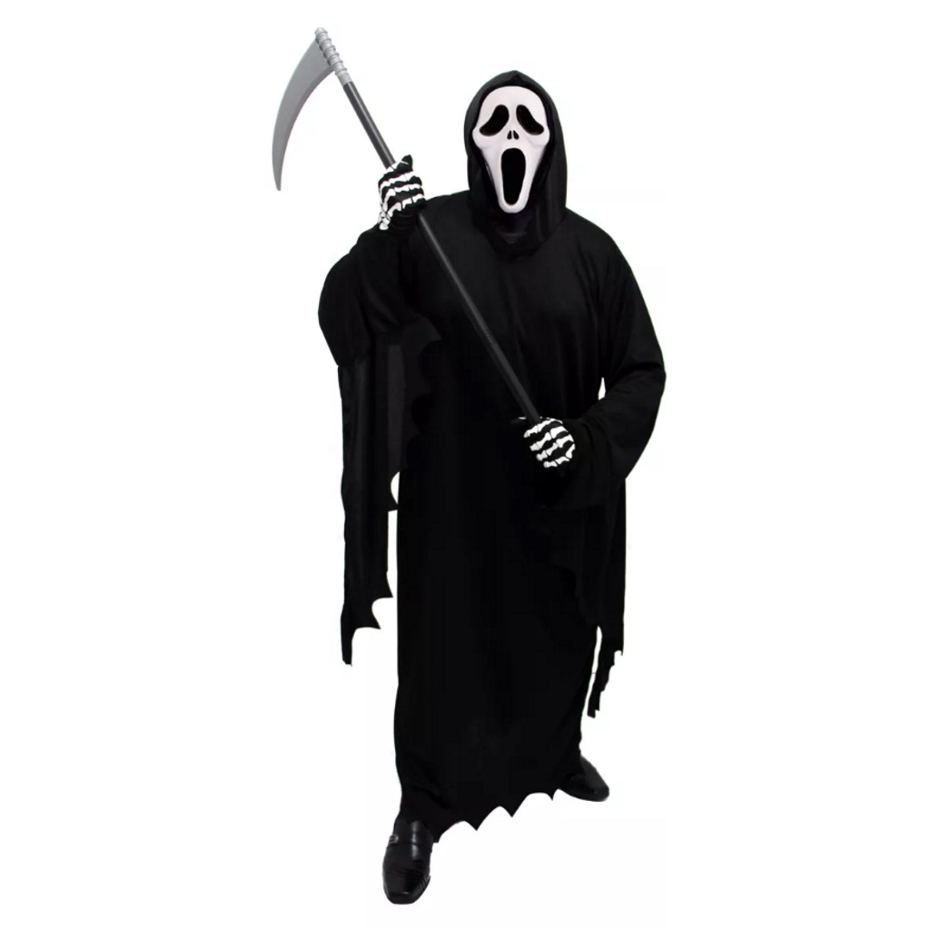 Fantasia Morte Roupa Amostradinho + Máscara Pânico + Foice Halloween ...