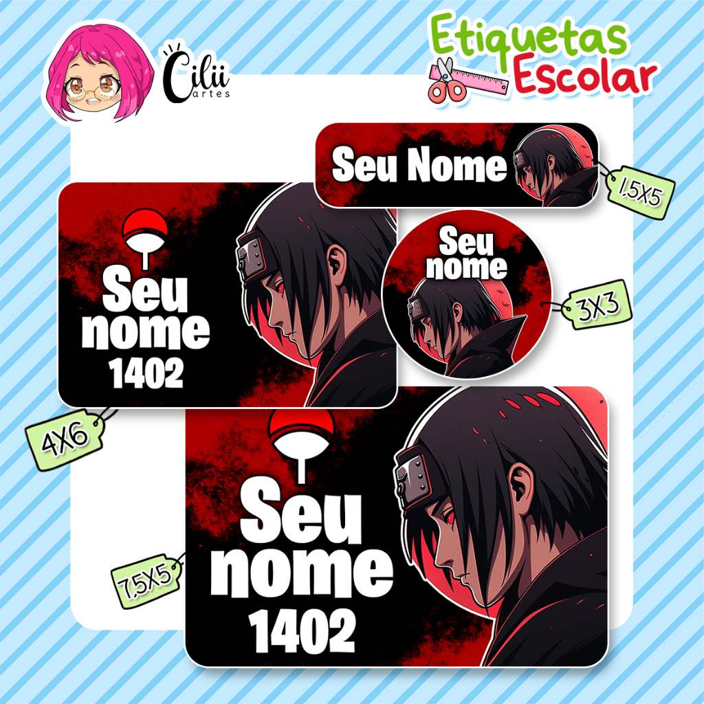 Etiqueta escolar Itachi Uchiha | Shopee Brasil
