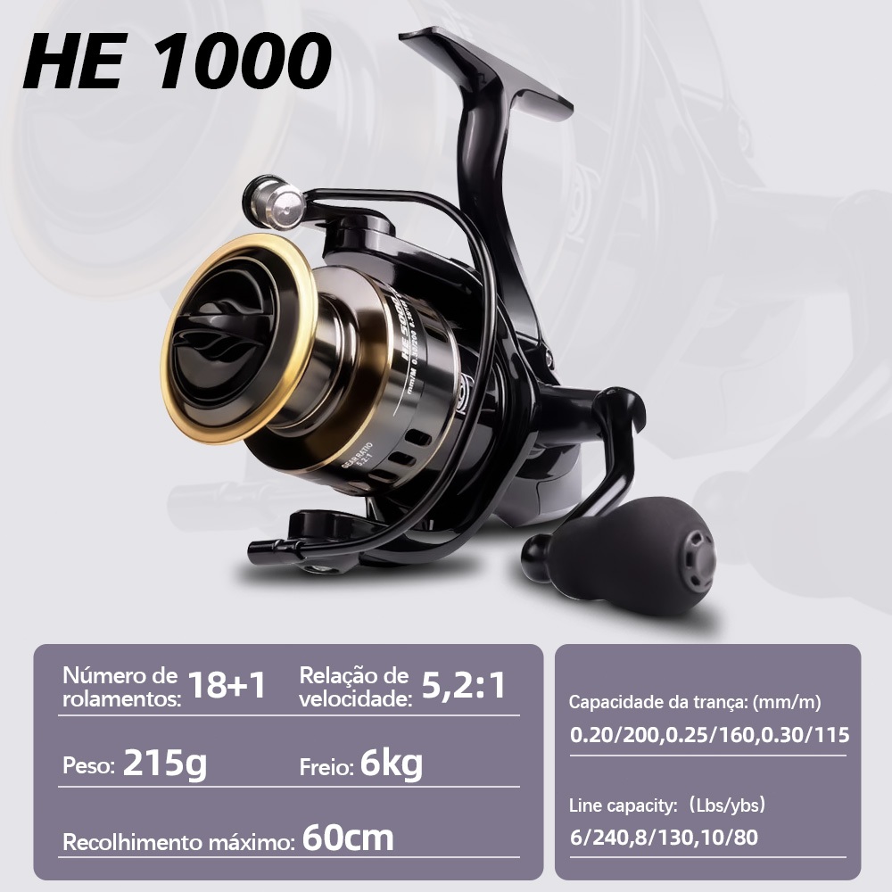 Molinete De Pesca De Metal EVA HE1000-7000 Max Arraste 10kg Cana Em Água Salgada. | Shopee Brasil