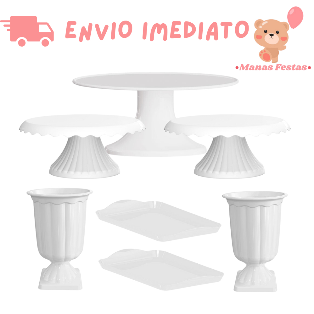 Kit Cone Lisa 28cm + 2 Boleiras Cake Renda 19cm + 2 Bandejas 20x13cm ...