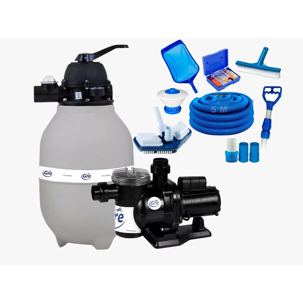 Filtro Para Piscina ate 20Mil + Bomba 1/3 GRE + Kit Limpeza Completo ...