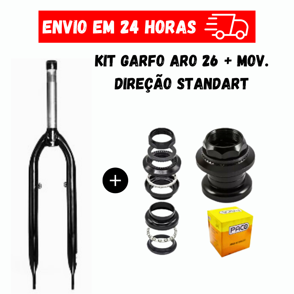 Garfo De Bicicleta Aro 26 Stander Aço Preto + Movimento De Direção Paco ...