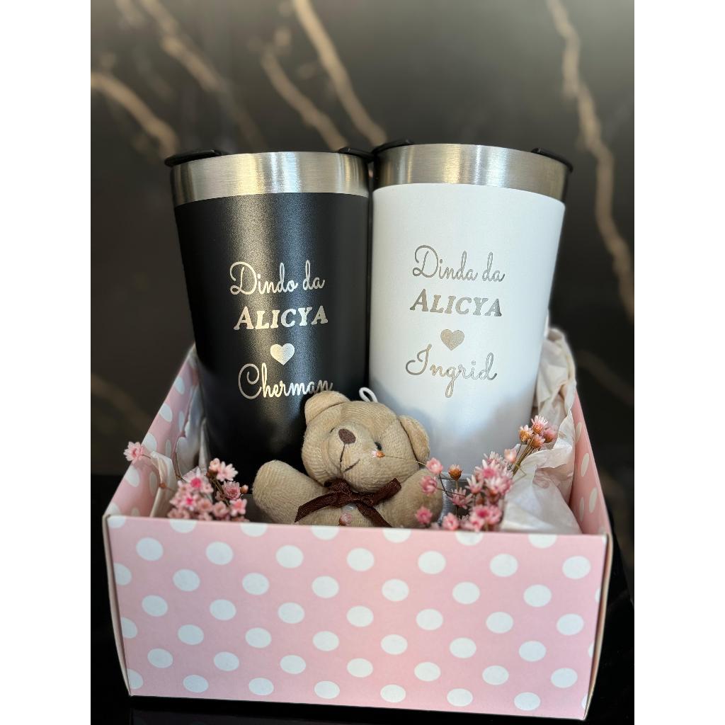 Kit Copo Térmico personalizado Convite Padrinhos com tampa e abridor ...
