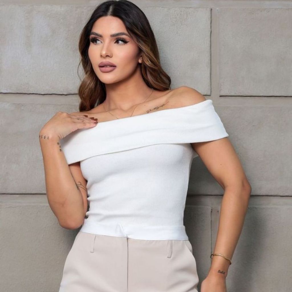 Blusa Tomara que Caia Ombro Babado Ribana em Algodão | Shopee Brasil