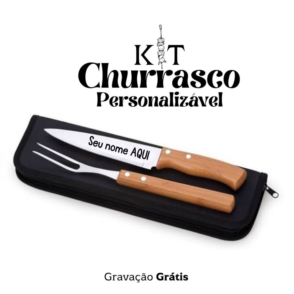 Faca com nome gravado Kit Churrasqueiro Personalizado Logo Nome Time ...