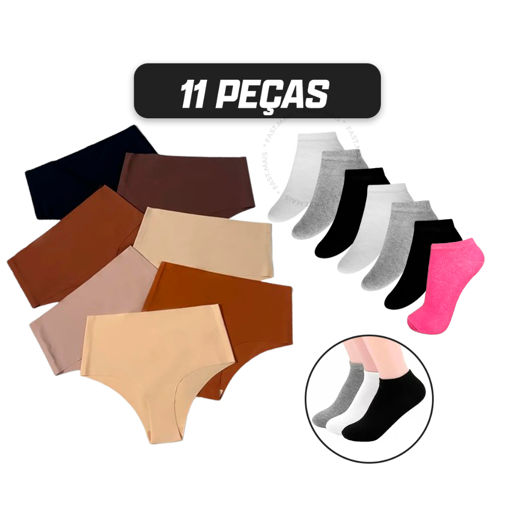 Kit 5 Calcinhas Cos Alto 5 Cm + 6 Pares de Meias | Shopee Brasil