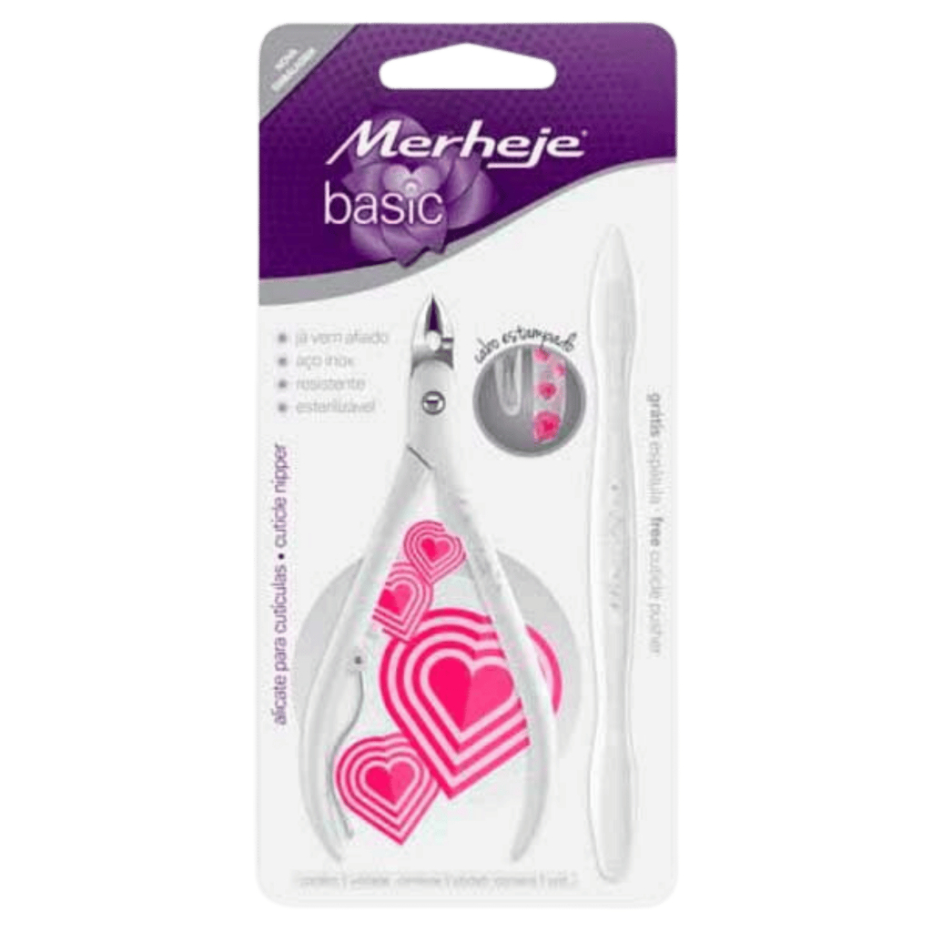 Alicate De Cutícula Merheje Basic Decorado Aço In + Espatula | Shopee ...