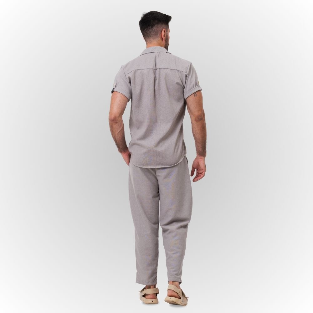 Conjunto Masculino Linho Cinza - Linha Exclusiva | Shopee Brasil