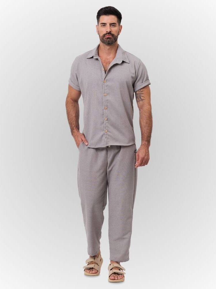 Conjunto Masculino Linho Cinza - Linha Exclusiva | Shopee Brasil