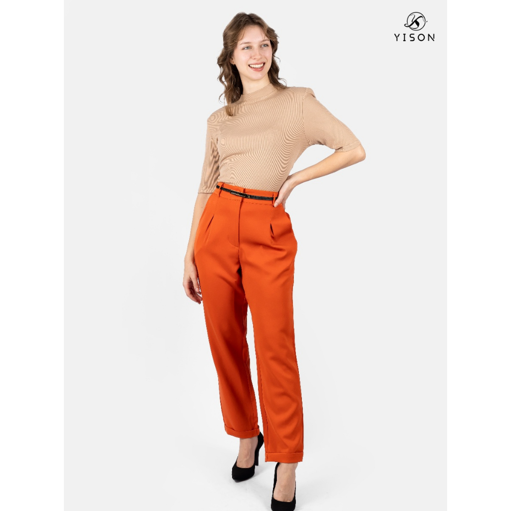 Calça de Alfaiataria Premium Feminina Social de Cintura Alta com Cinto ...