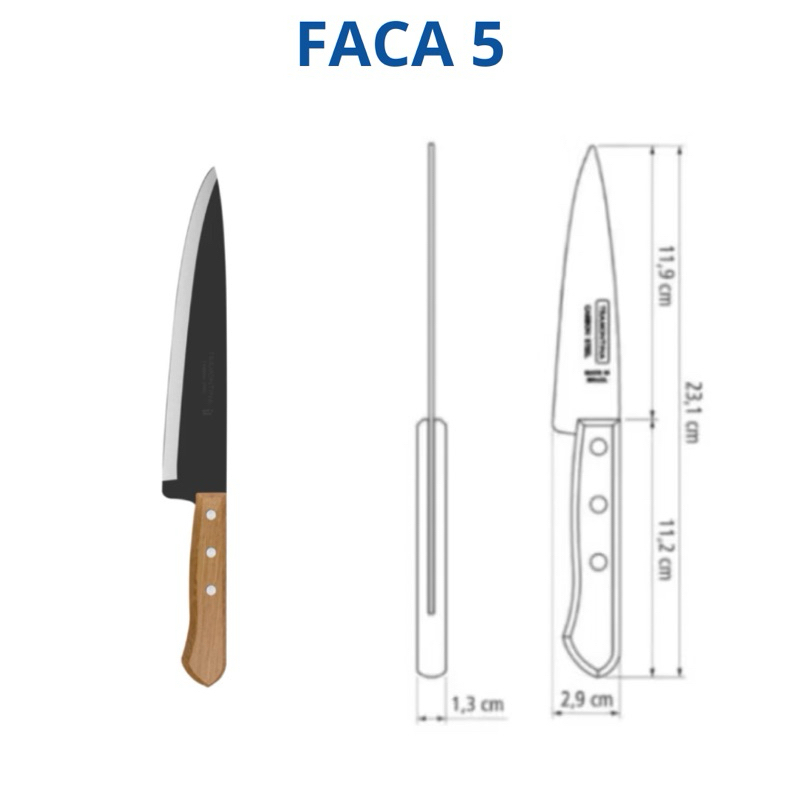 Faca Carbono Peixeira Cabo de Madeira N° 05, 06, 07, 08 - Facas pretas para cozinha e outros ...