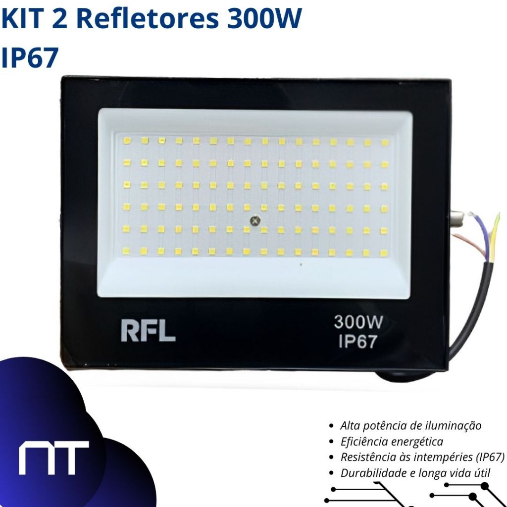 Kit 2 Refletor Holofote Led 300W Branco Frio 6500K Potente Prova D'água ...