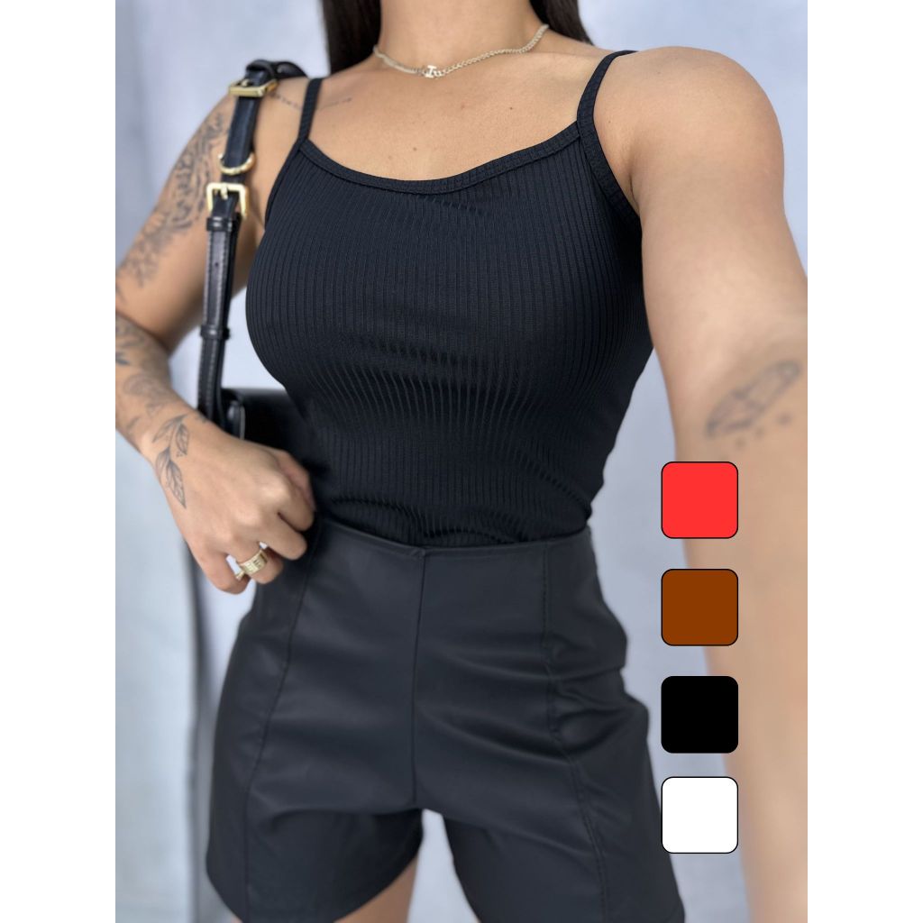 Body Feminino Regata Canelado Premium Bory Decote Lisa Blusinha Básica ...