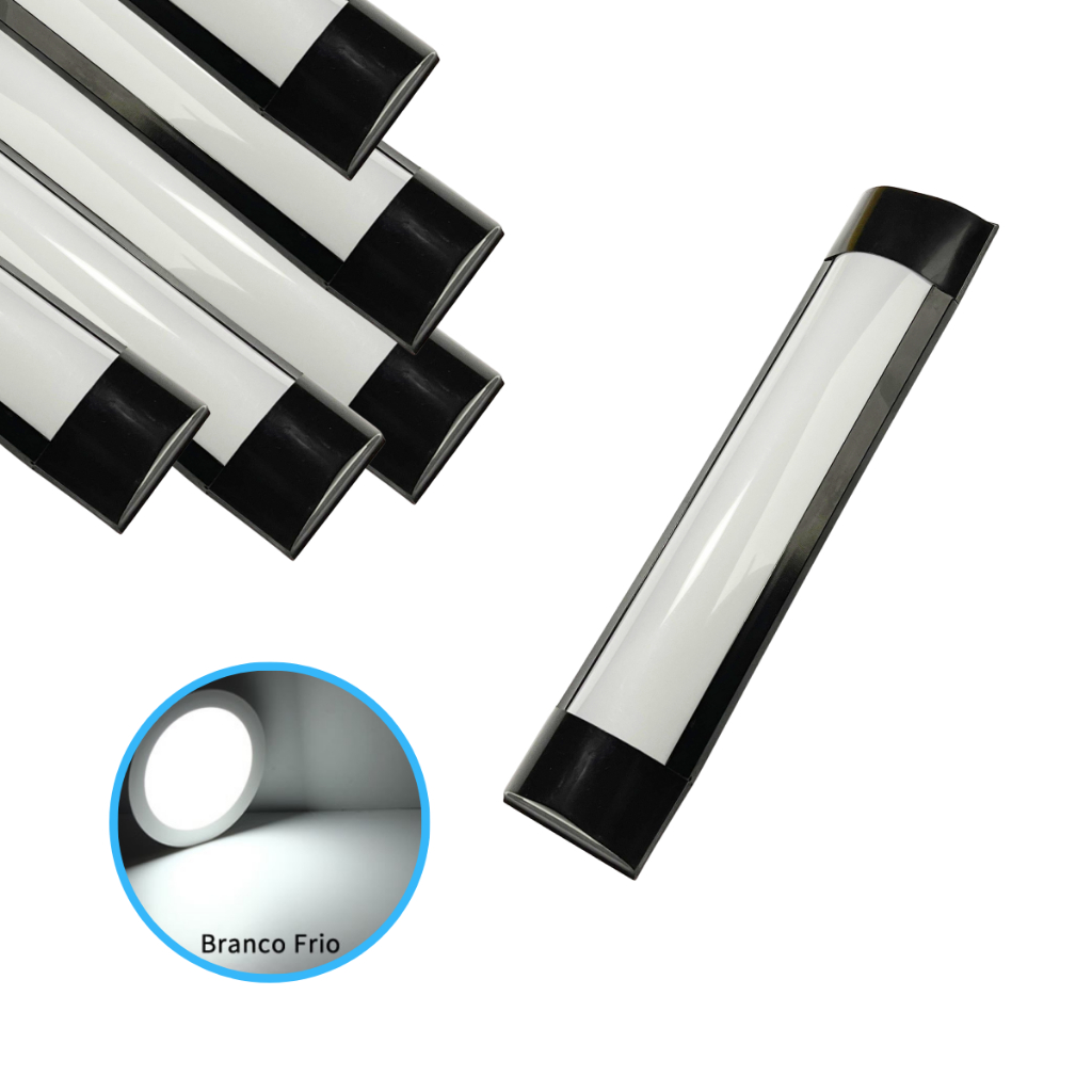 Kit 5 Luminária Led K8 10W Linear Tubular Preto 30CM Branco Frio Sobrepor 6500K Bivolt | Shopee ...
