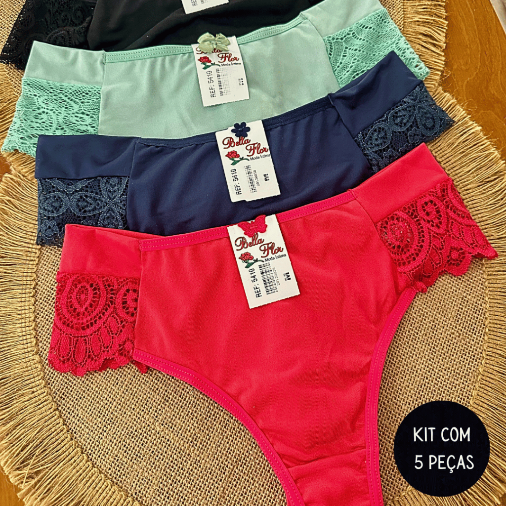 KIT 5 Calcinhas Fio Duplo Renda Lateral Empina Bumbum Forma Grande ...