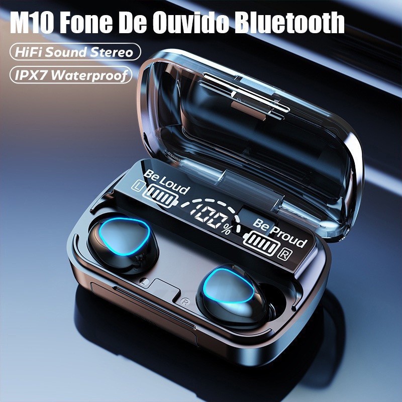 Fone M10 De Ouvido bluetooth 5.1 Sem Fio tws Estéreo Com Pod Carregador Power Bank envio 24 ...