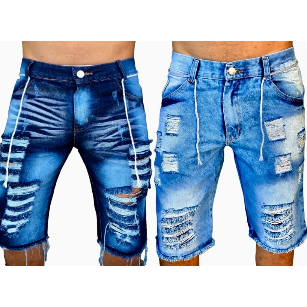 Kit Bermuda Jeans Masulina Rasgada | Shopee Brasil