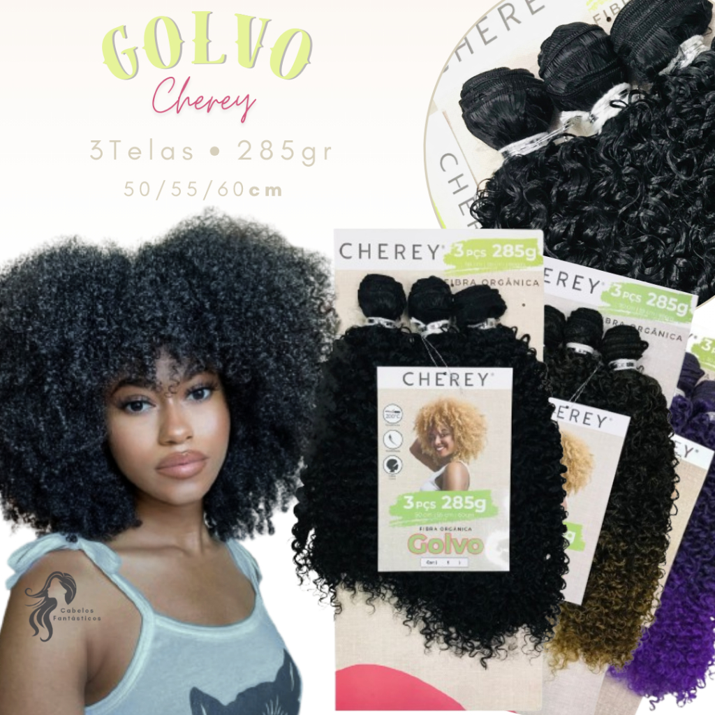 Cabelo Cacheado Golvo Lançamento Cherey 60cm 285gr Fibra Orgânica ...
