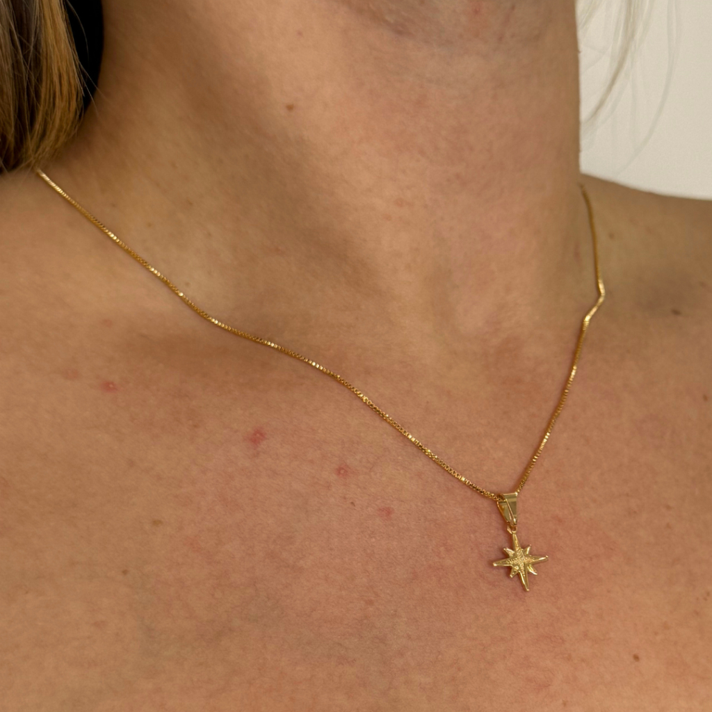 Correntinha Curta Feminina Banhado Ouro 18k + Pingente Estrela Cadente ...