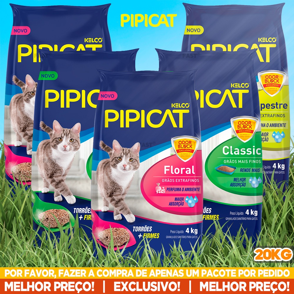 Areia Higiênica Pipicat Classic Grãos Mais Finos 20KG Floral Ultra Dry ...