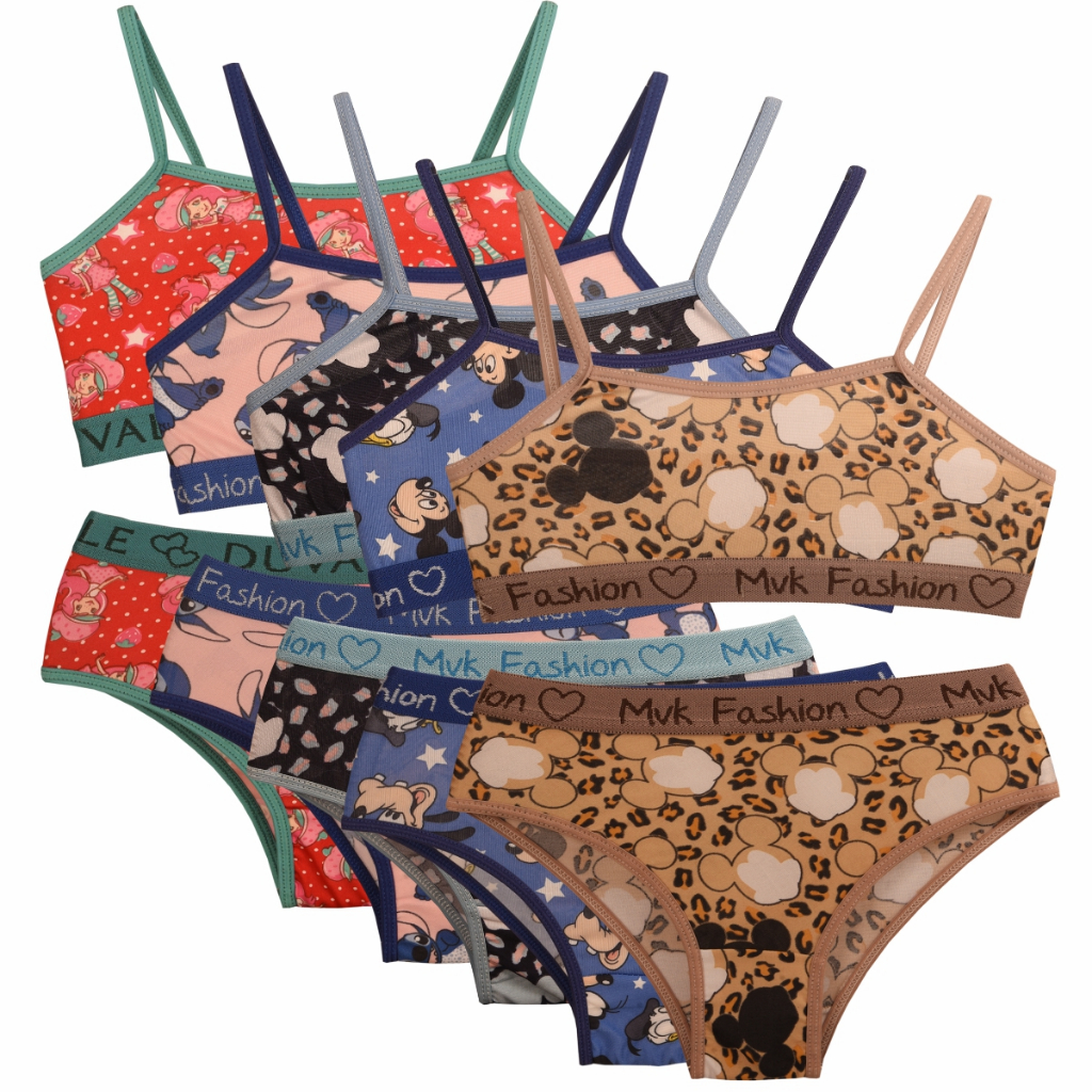 5 Conjuntos Juvenil Lingerie Roupa Infantil Menina Calcinha e Sutiã ...