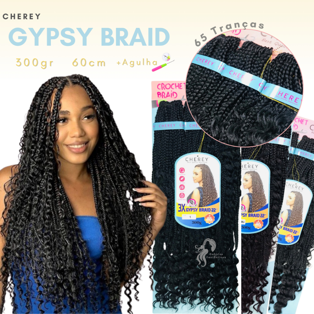 Cabelo Gypsy Braids Trança Pronta Com Cachos 300gr 60cm + Agulha ...