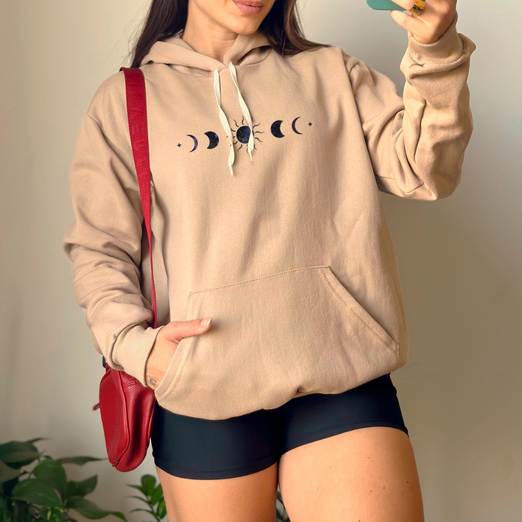 Blusa Moletom Feminino Canguru Estampado Fases da Lua Básico Premium 7014 Várias Cores | Shopee ...