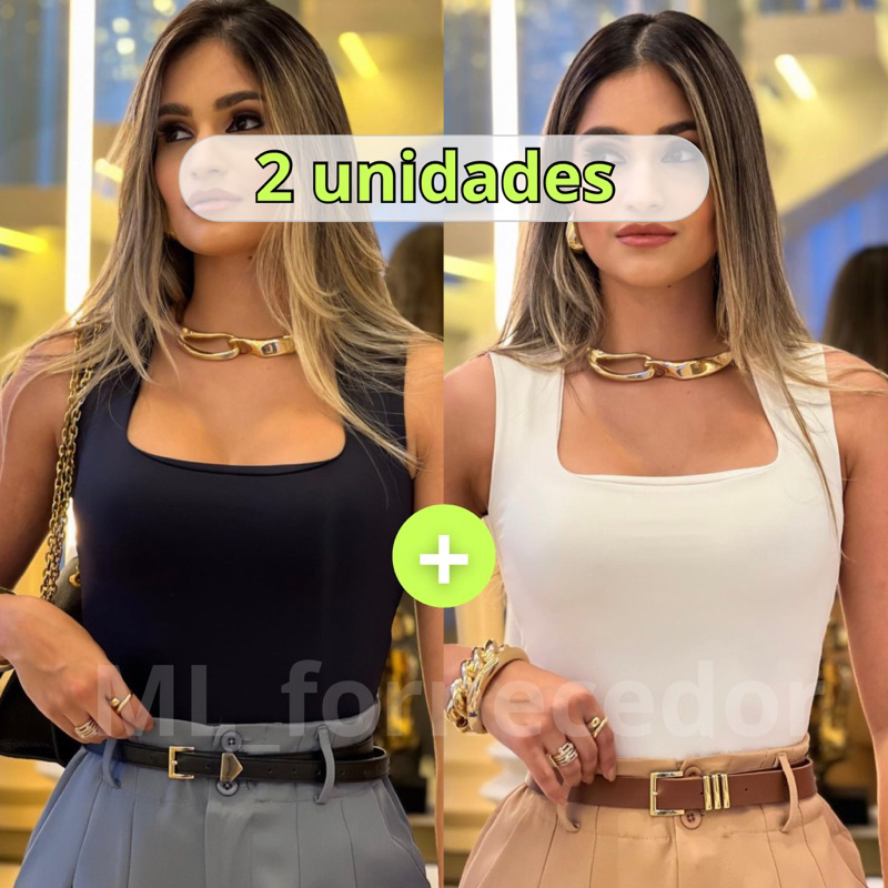 Kit 2 Body Regata Forrado Suplex Quadrado Bory Feminino | Shopee Brasil