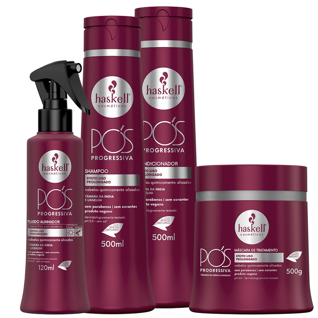 Kit Haskell Pos Progressiva Shampoo 500ml Condicionador 500ml Mascara 500g e Fluido 120ml ...