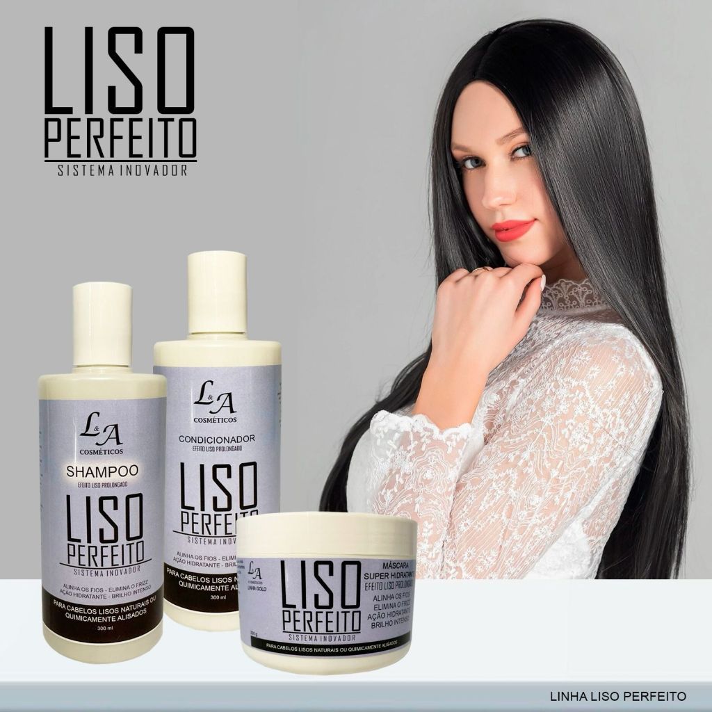 Kit Liso Perfeito Shampoo Condicionador e Máscara Hidratante - Efeito ...