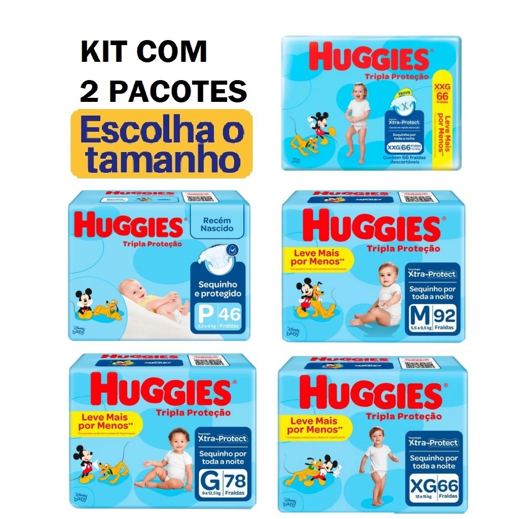Kit com 2 Pacotes de Fralda Descartável Huggies Tripla Proteção Escolha ...