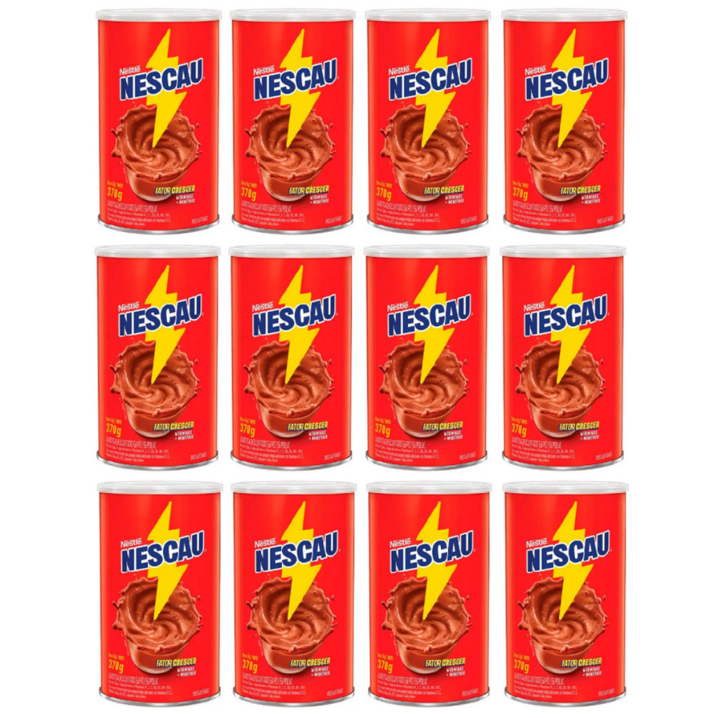 Chocolate Nescau Em Pó 370g Nestlé Achocolatado Lata Cilindro Kit 12 ...