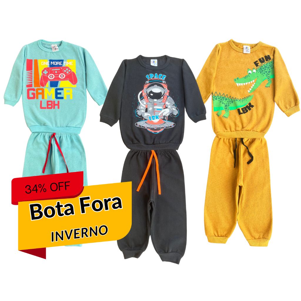 Kit 4 peças moletom flanelado sortido infantil 2 calças e 2 blusas ...
