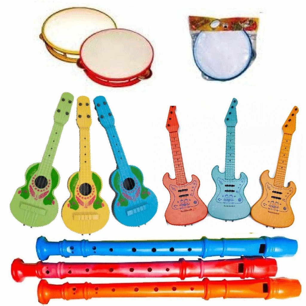 Kit 12 Instrumentos Musical Violão Pandeiro Flauta Guitarra Infantil Brinquedo Banda | Shopee Brasil
